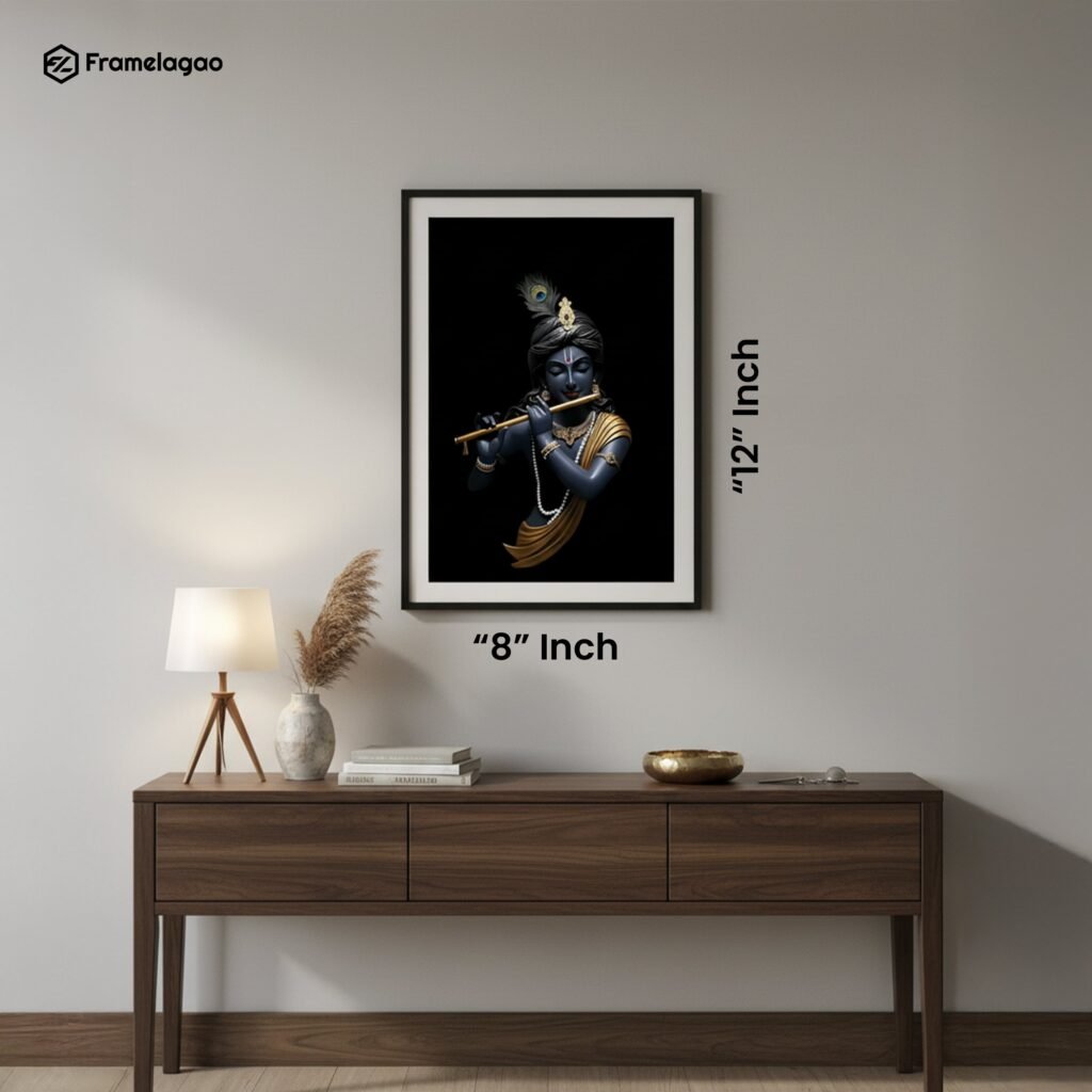 8x12 Inch Lord Krishna Photo Frame – Black Textured Wall Frame | Framelagao